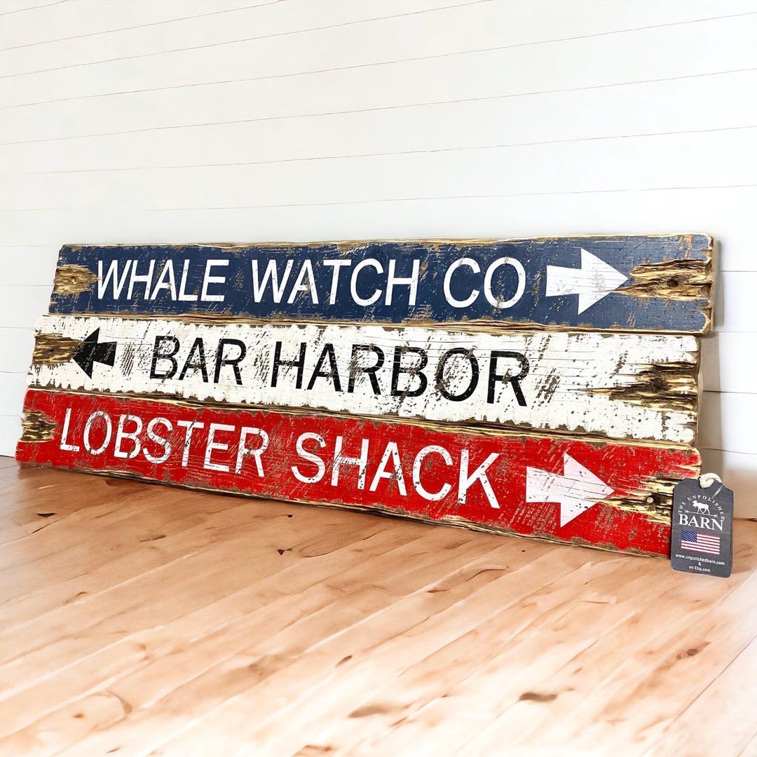 Bar Harbor Maine Sign Set, Lobster Decor, Whale Watch Wall Art - Etsy