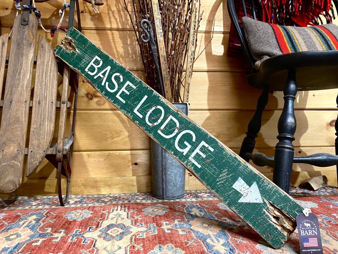 Base Lodge Wood Ski Sign: Distressed Rustic Cabin Decor - Etsy