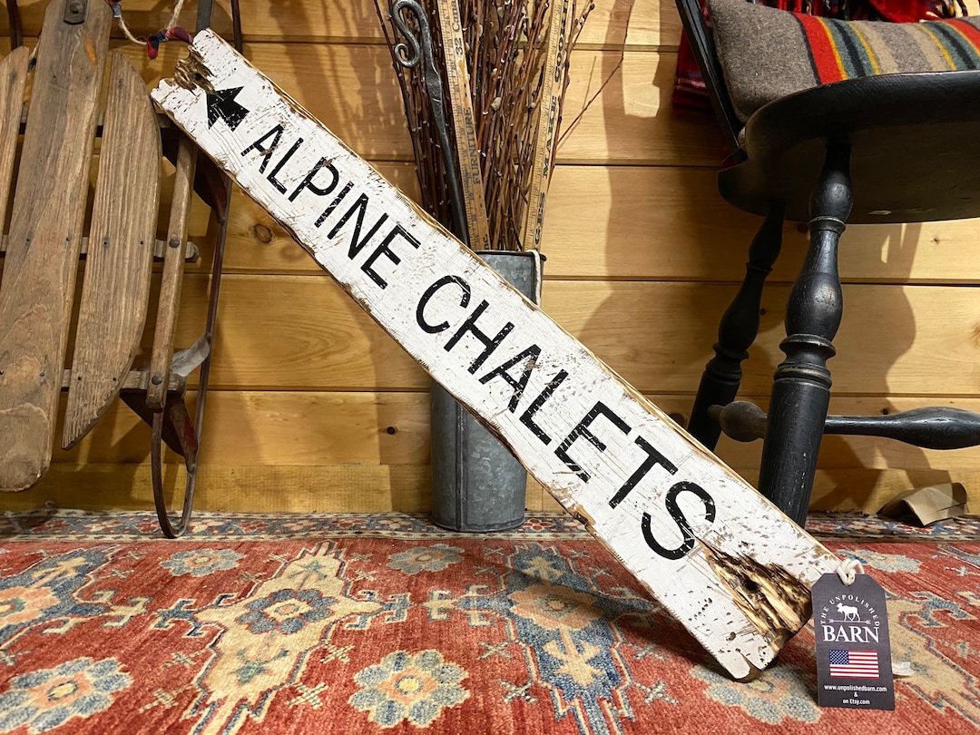 Alpine Chalets Rustic Wood Ski Sign | Rustic Log Cabin Decor | Ski ...