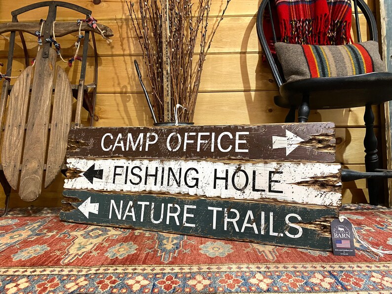 Rustic Cabin Sign Set Camping Decor Fishing Hole Wood - Etsy