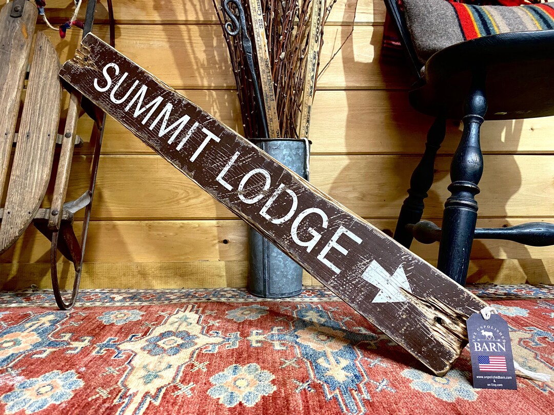 Summit Lodge Wood Ski Sign | Rustic Log Cabin Decor | Distressed Skiing ...