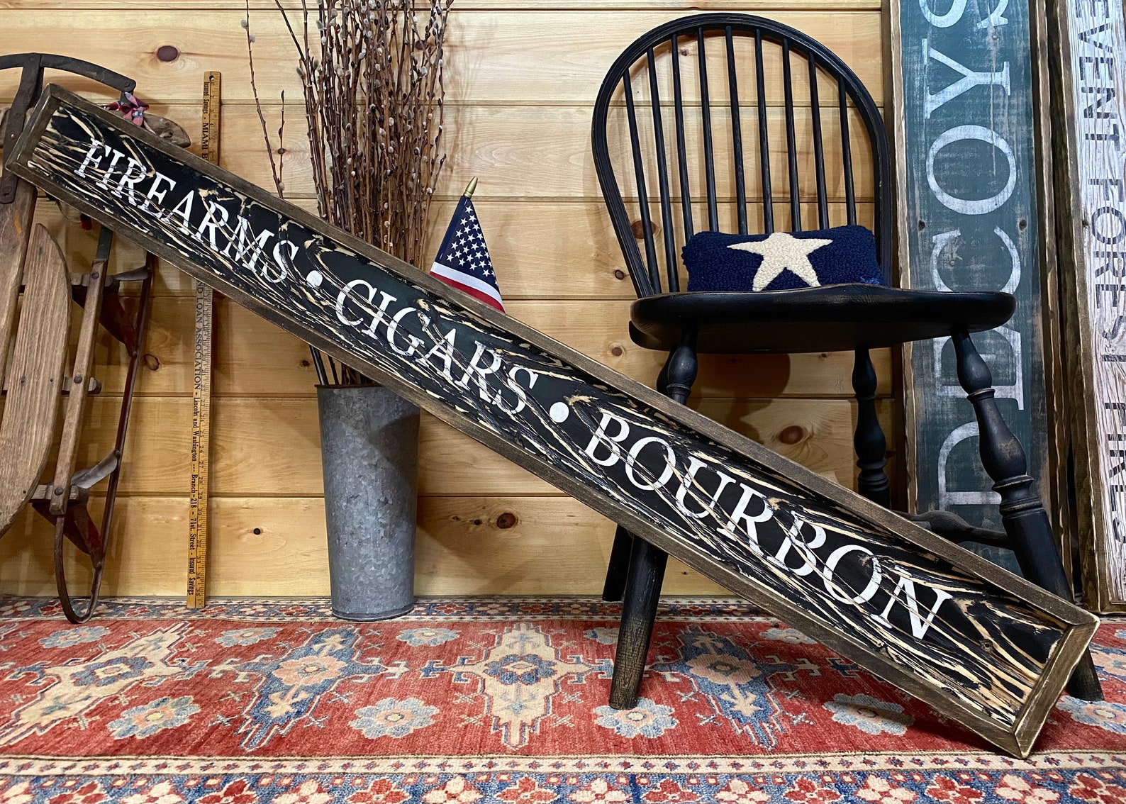 Rustic Firearms Cigars Bourbon Wood Sign Rustic Cigar Bar | Etsy