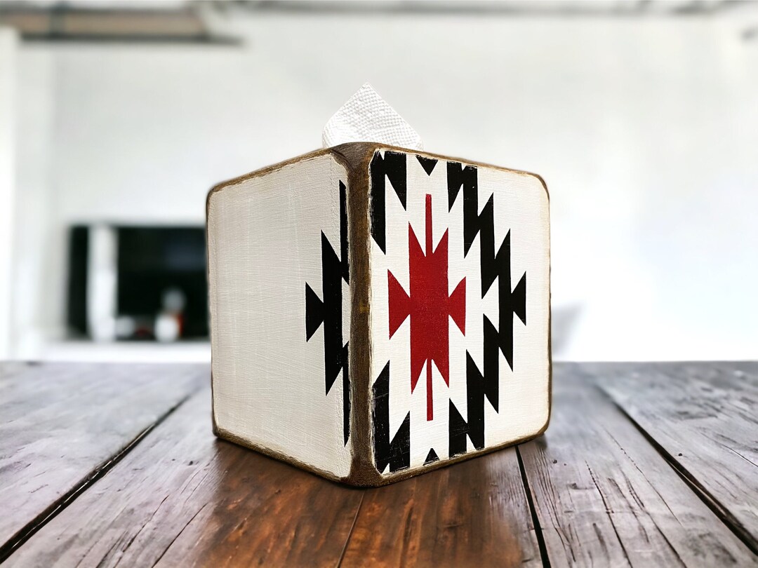 Wooden Aztec Tissue Box Cover, Rustic Southwestern Decor, Tribal ...
