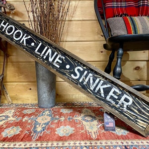 Rustic Wood Fishing Sign, Trout Fishing Gift, Hook Line Sinker, Log ...