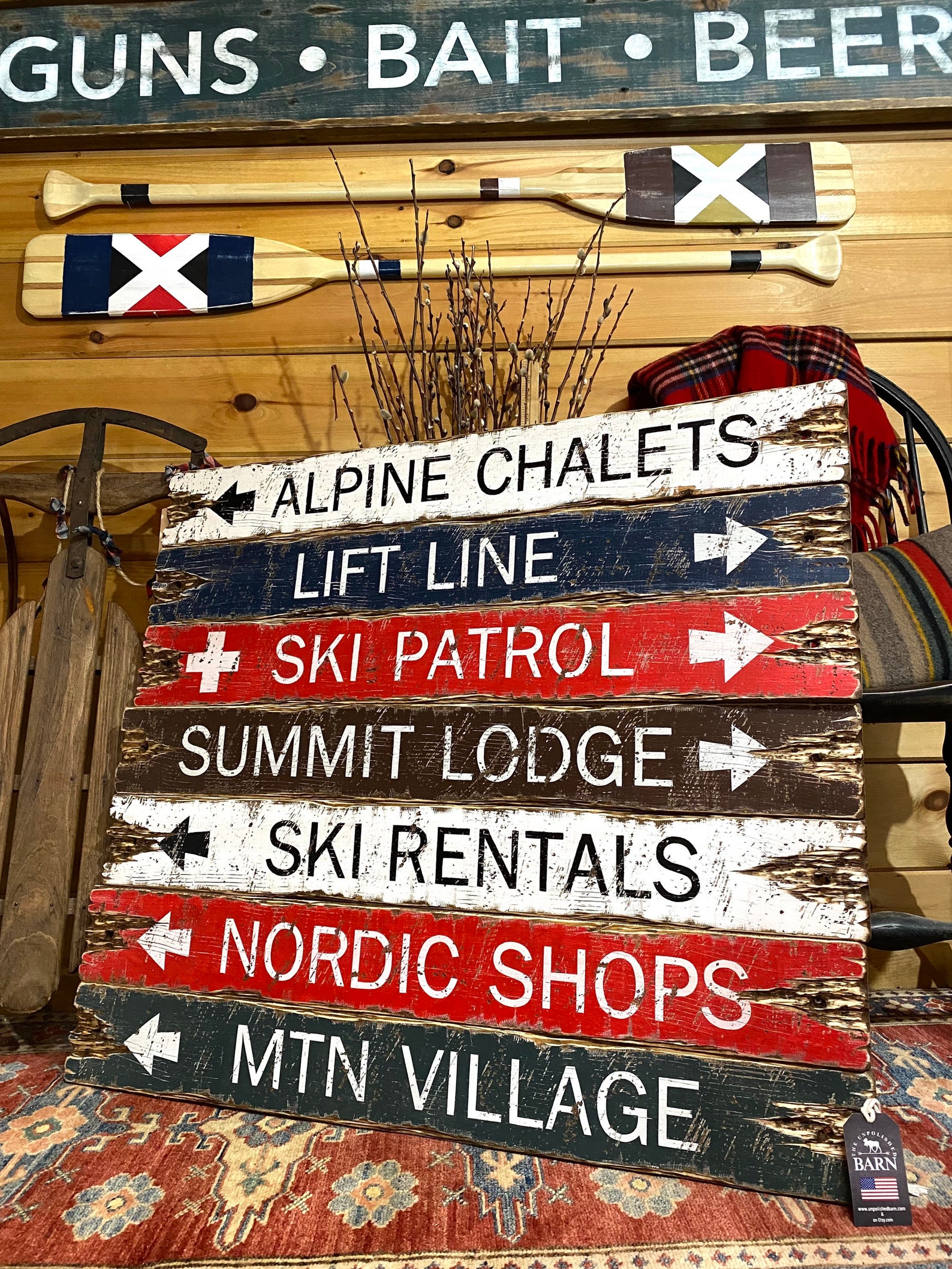 Rustic Wood Ski Sign Nordic Decor distressed Ski Decor - Etsy
