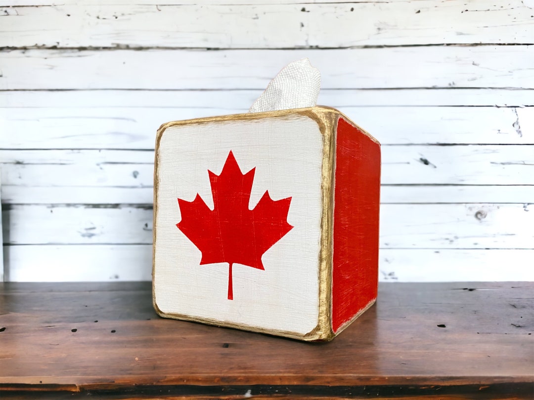 Canadian Maple Leaf Tissue Box Holder, Rustic Tissue Box Cover, Lodge ...