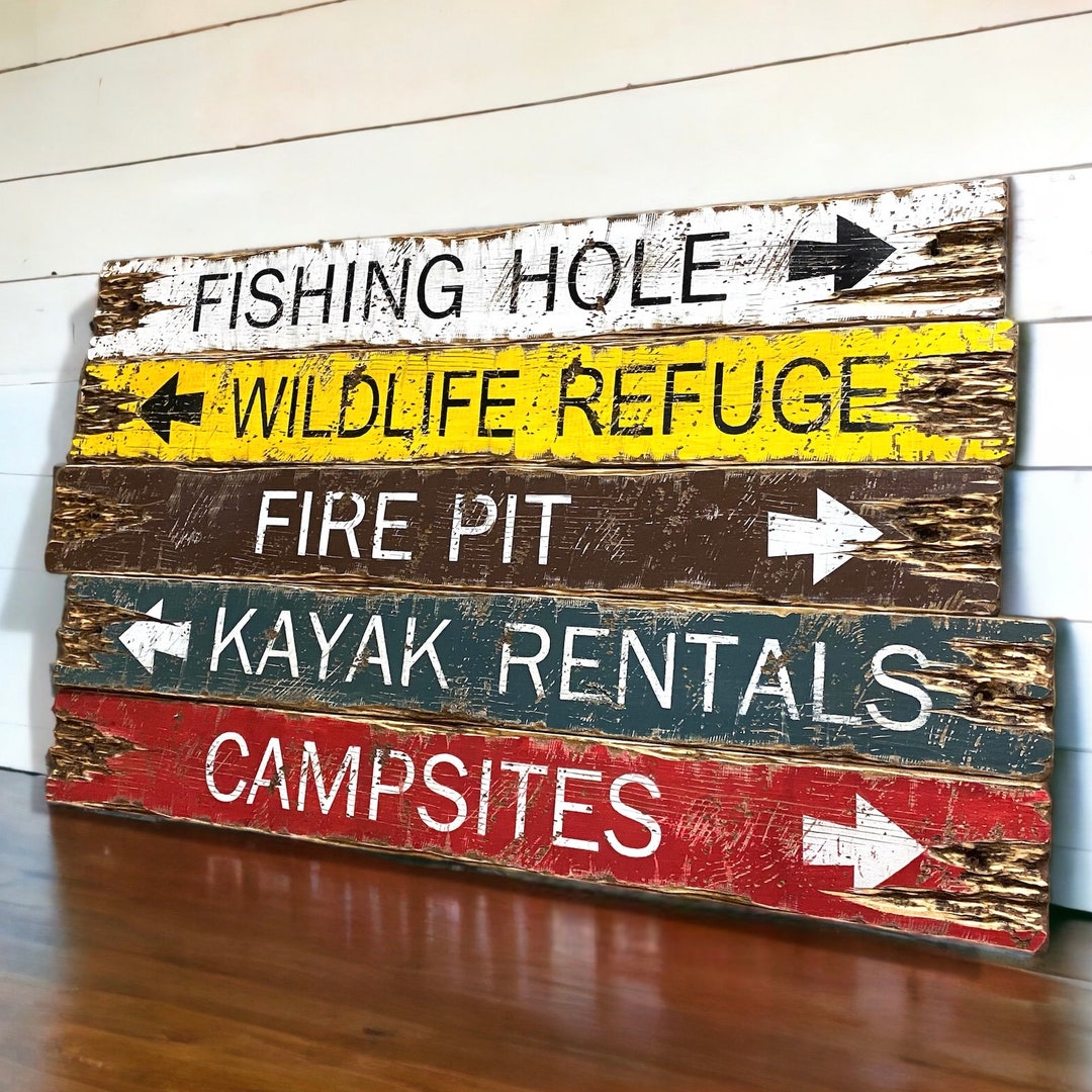 Rustic Camping Sign Set | Kayaking | Distressed Fishing Decor | Fire ...