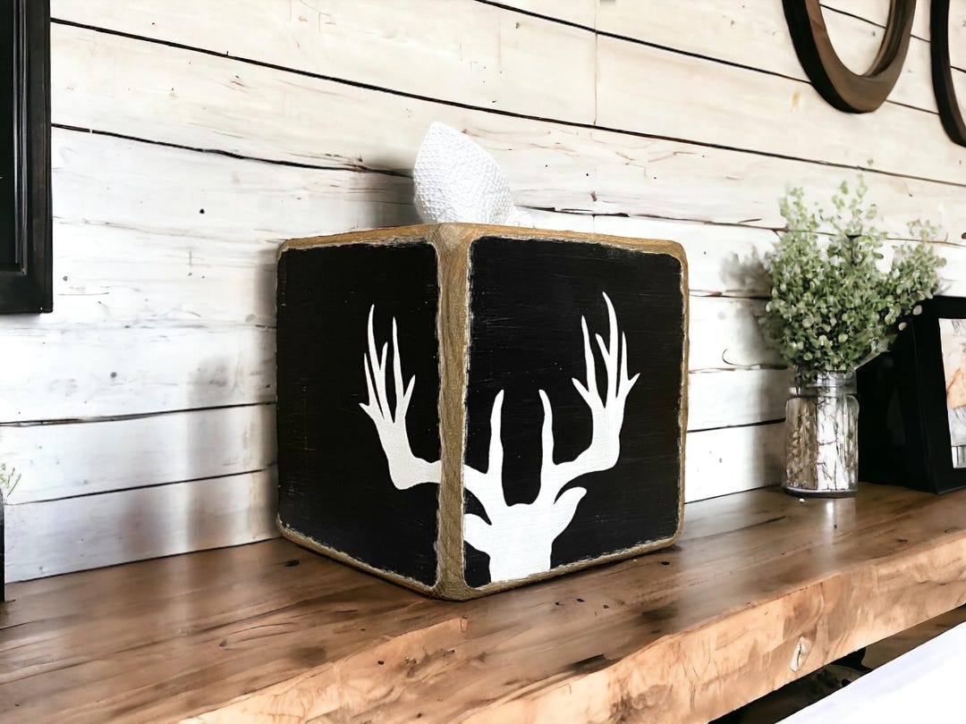 Deer Hunting Tissue Box Cover, Rustic Antler Log Cabin Decor - Etsy