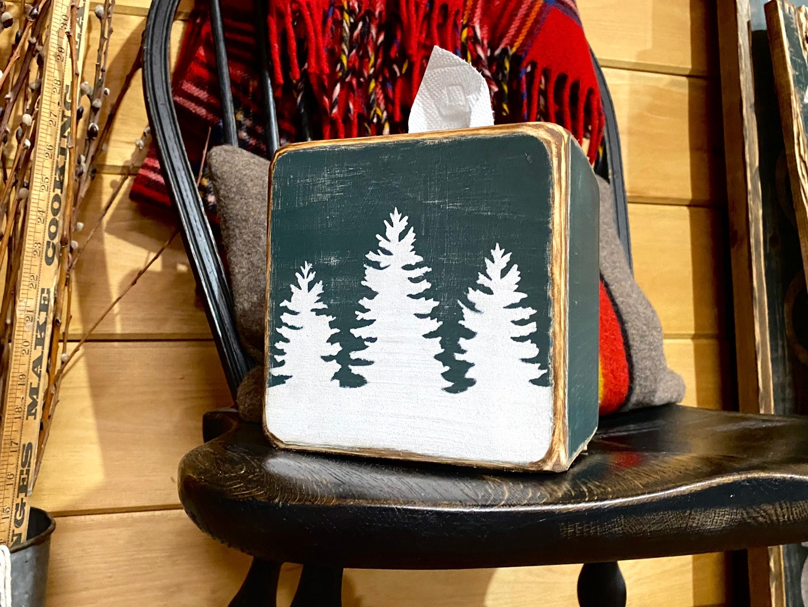 Pine Tree Forest Tissue Box Cover Rustic Bathroom Decor Log - Etsy