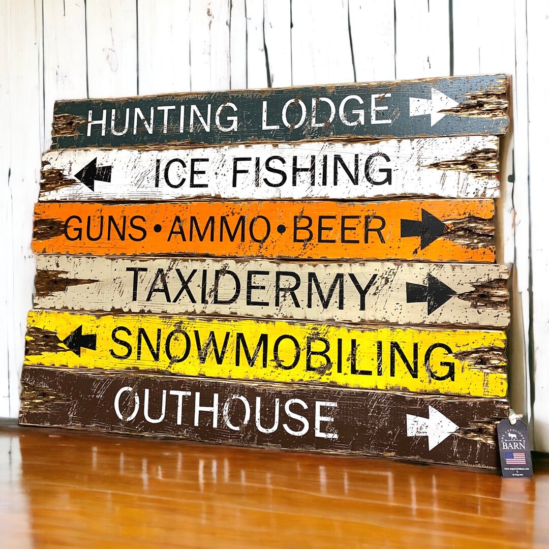 Wood Hunting Signs Rustic Log Cabin Decor Ice Fishing - Etsy