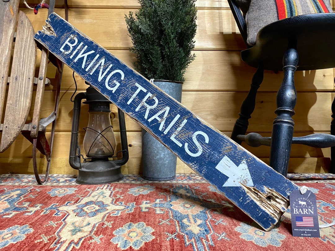 Rustic Biking Trails Sign, National Park Decor, Cyclist Gift, Bicycle ...