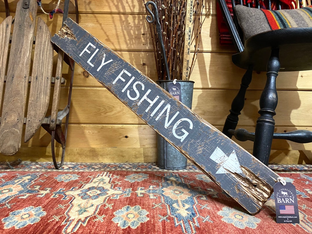 Fly Fishing Wood Sign, Rustic Log Cabin Maine Fisherman Gift Decor - Etsy