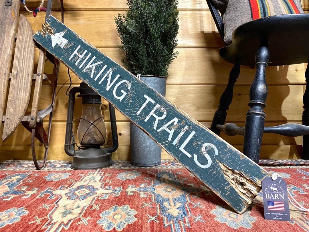 Hiking Trails Wood Sign, Rustic Cabin Decor, Distressed National Park ...