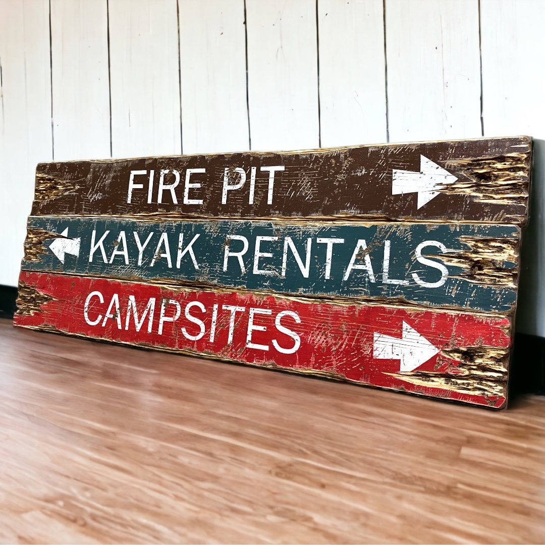 Rustic Wood Log Cabin Sign Set | Kayaking Gift | Campfire Sign ...