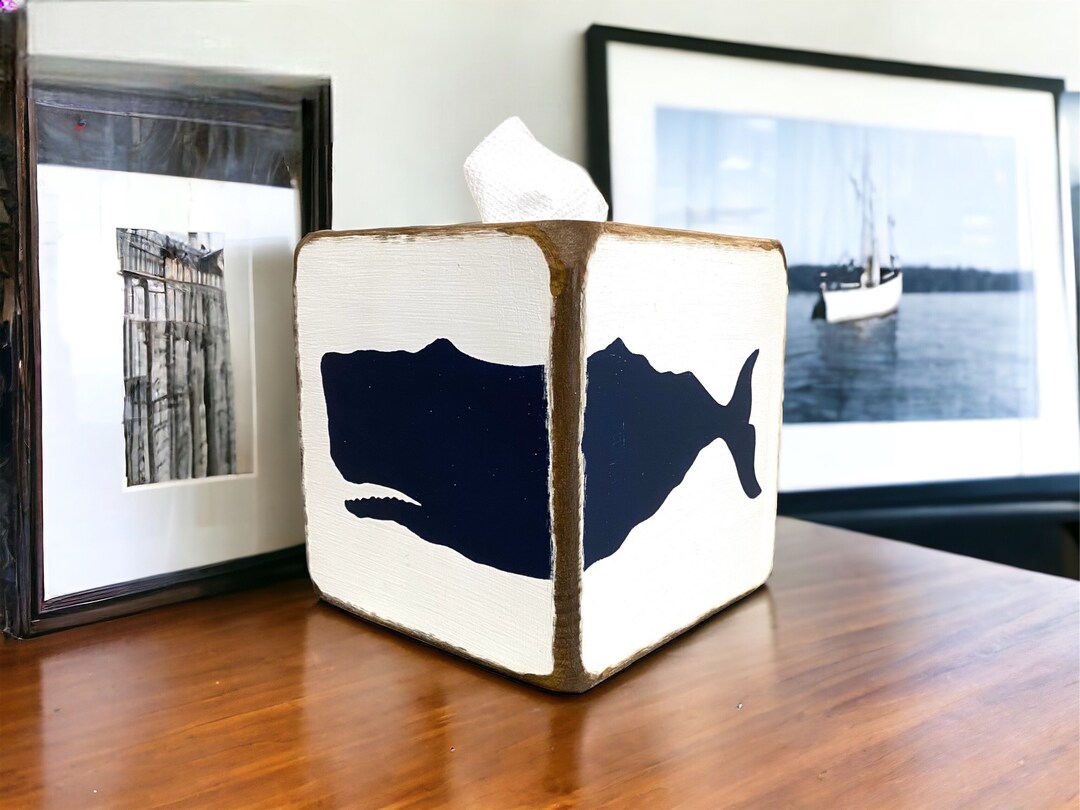 Nautical Whale Wood Tissue Box Cover, Maine Coastal Decor, Beach House ...