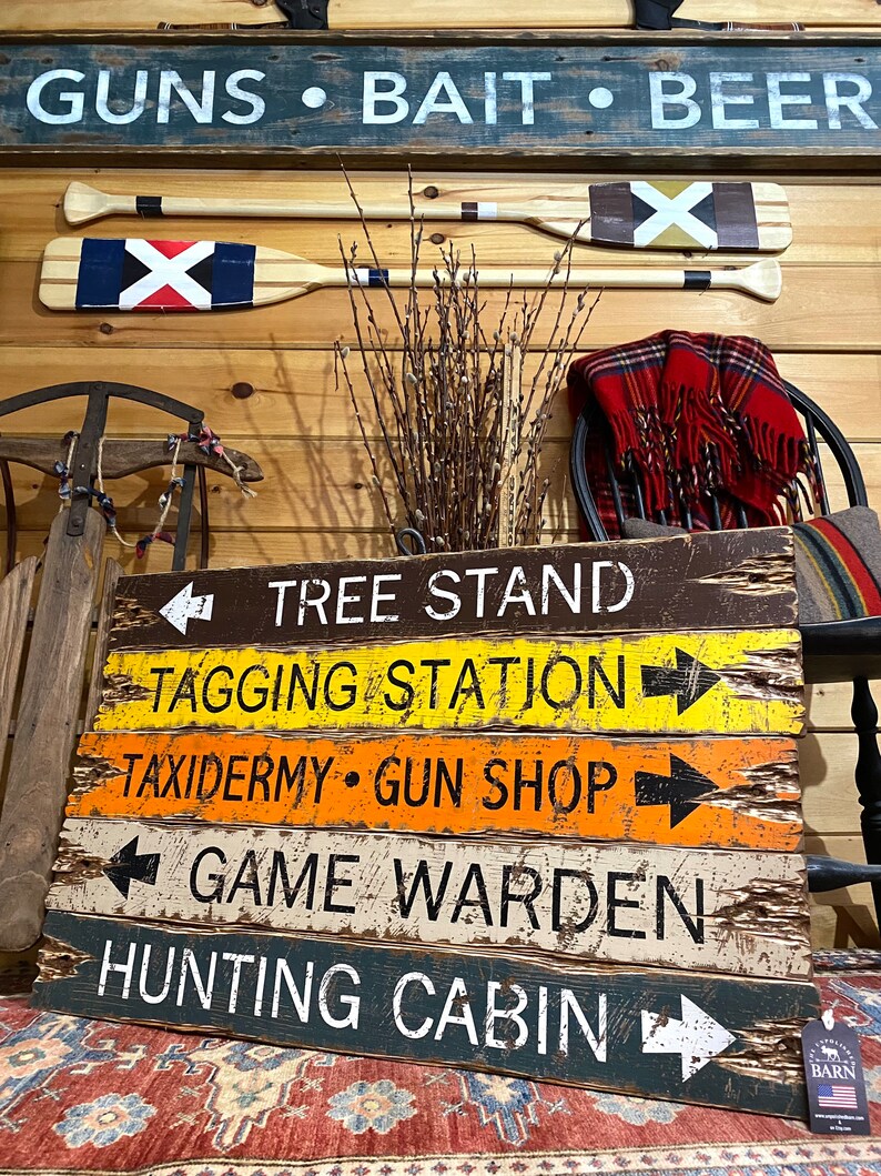 Rustic Deer Hunting Wood Sign Set Log Cabin Decor Game - Etsy