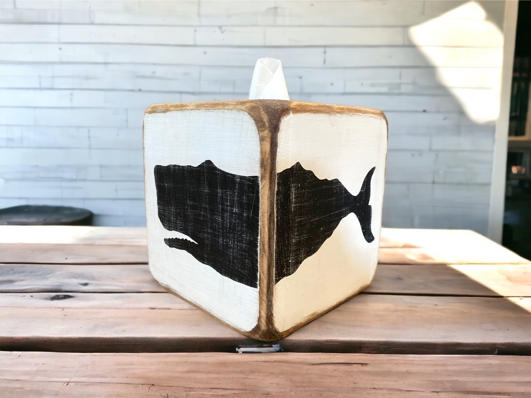 Rustic Whale Tissue Box Cover, Nautical Coastal Decor, Wood Beach House ...