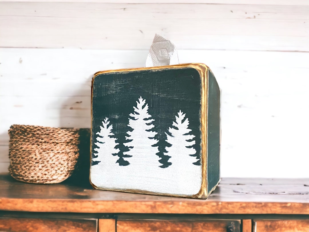 Pine Tree Forest Tissue Box Cover, Rustic Bathroom Decor, Log Cabin ...