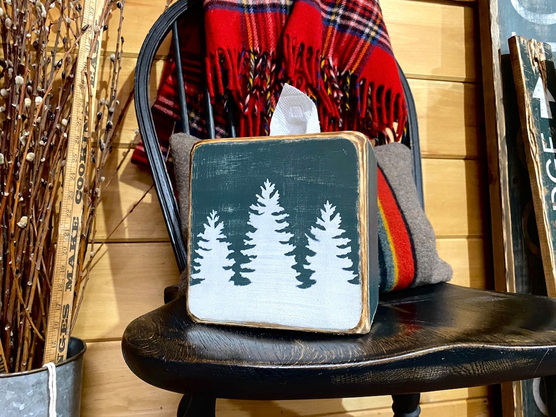 Pine Tree Forest Tissue Box Cover Rustic Bathroom Decor Log - Etsy