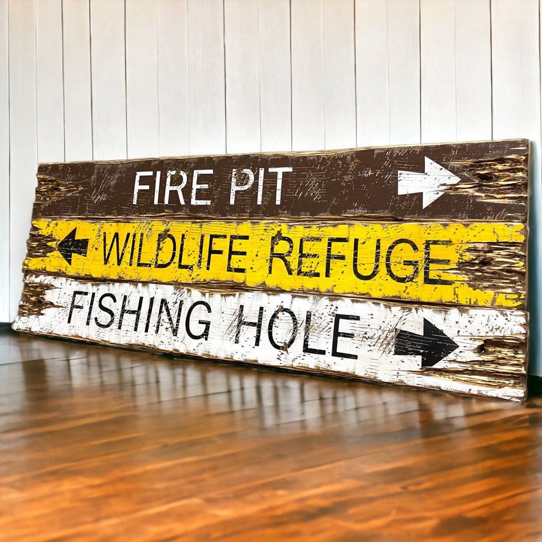 Rustic Wood Camping and Fishing Sign Set | Wildlife Refuge | Fire Pit ...