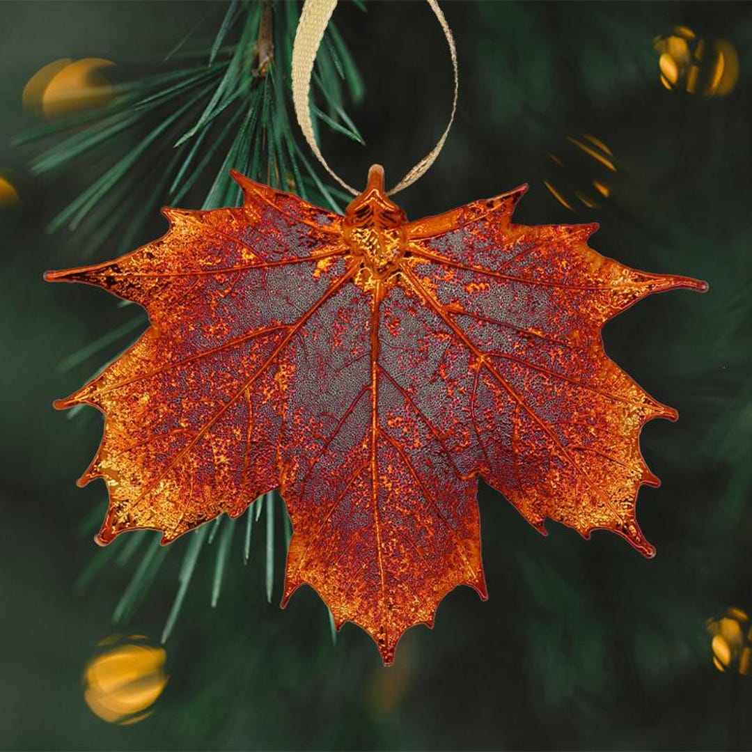 Real Sugar Maple Leaf Dipped in Iridescent Copper - Christmas Ornament ...