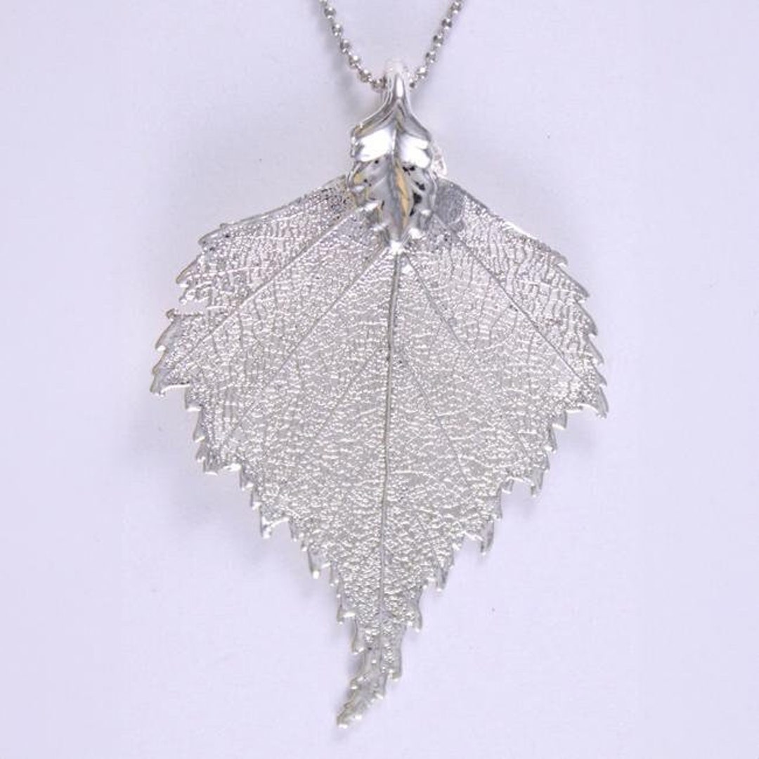 Real Birch Leaf Pendant / Necklace Dipped in Silver - Etsy