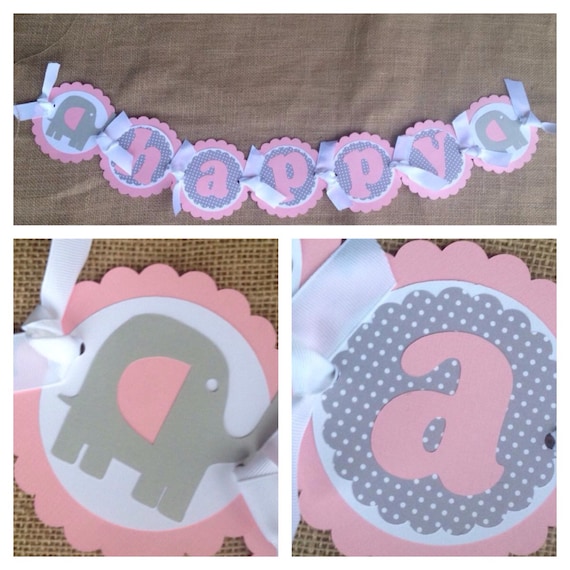 Pink Elephant Birthday Banner, Pink Elephant Party Banner, Elephant ...