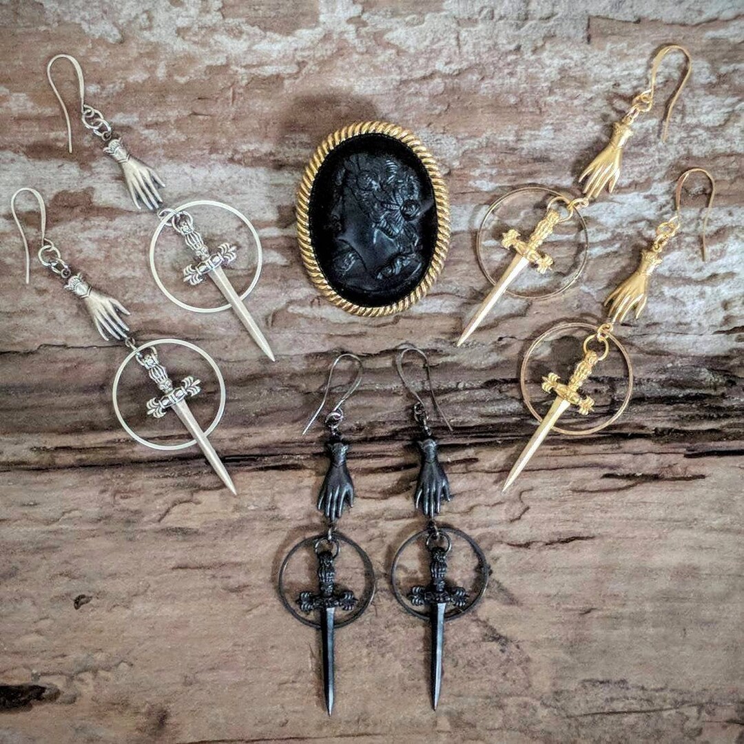 Spooky Sword Earrings Silver Gold Goth Jewelry Witchy Oddities Black ...