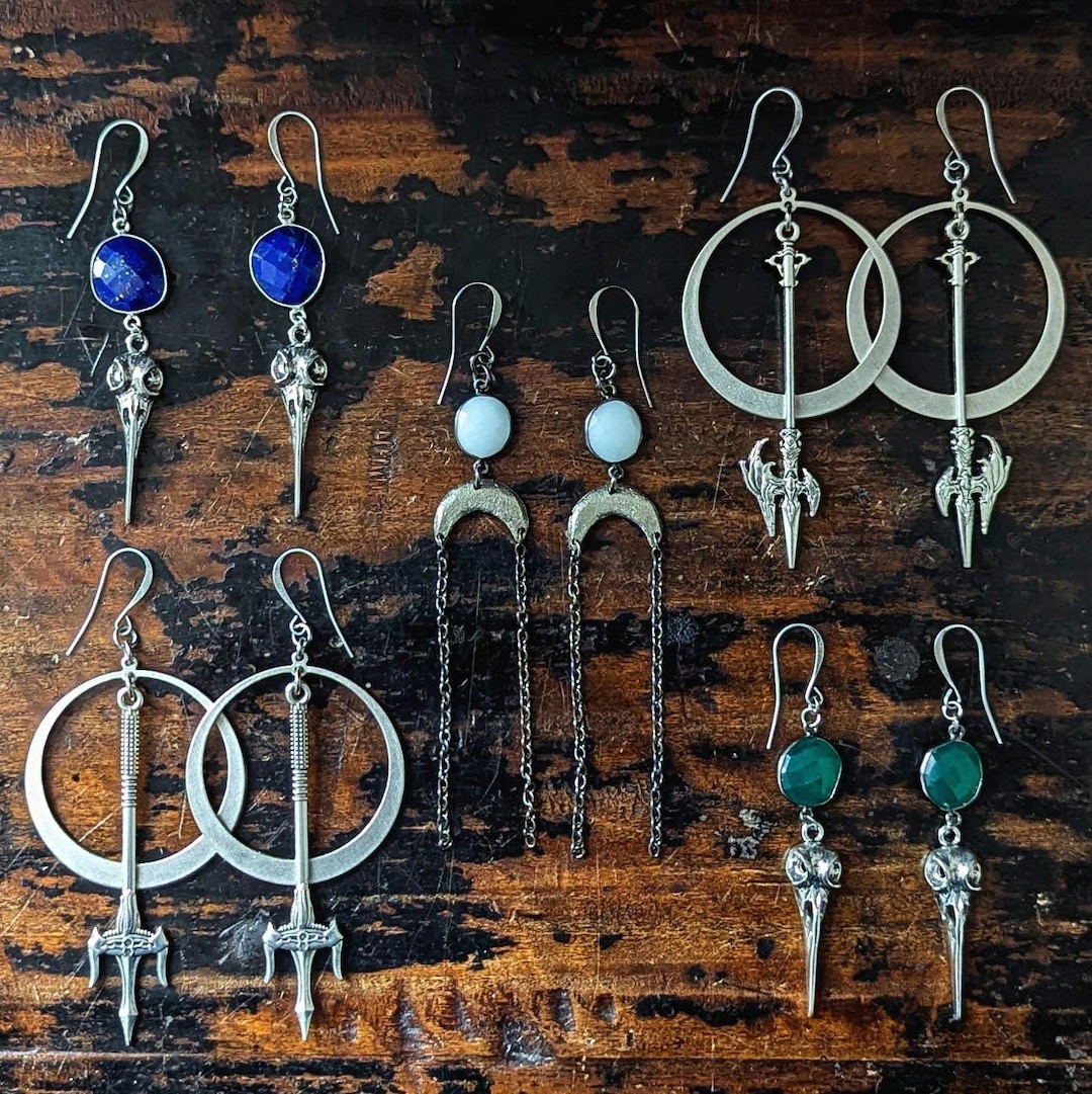 Goth Earrings - Bird - Skull - Crystal - Battle Axe - Trident - Hoops ...
