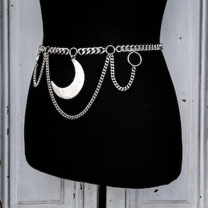 Crescent Moon Chain Belt: Silver Plated Goth Cinch Waist - Etsy