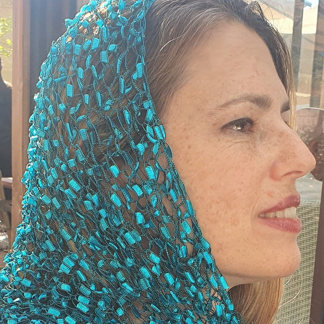 Turquoise Blue Jewish Head Cover Scarf for Women, Turquoise Hand ...
