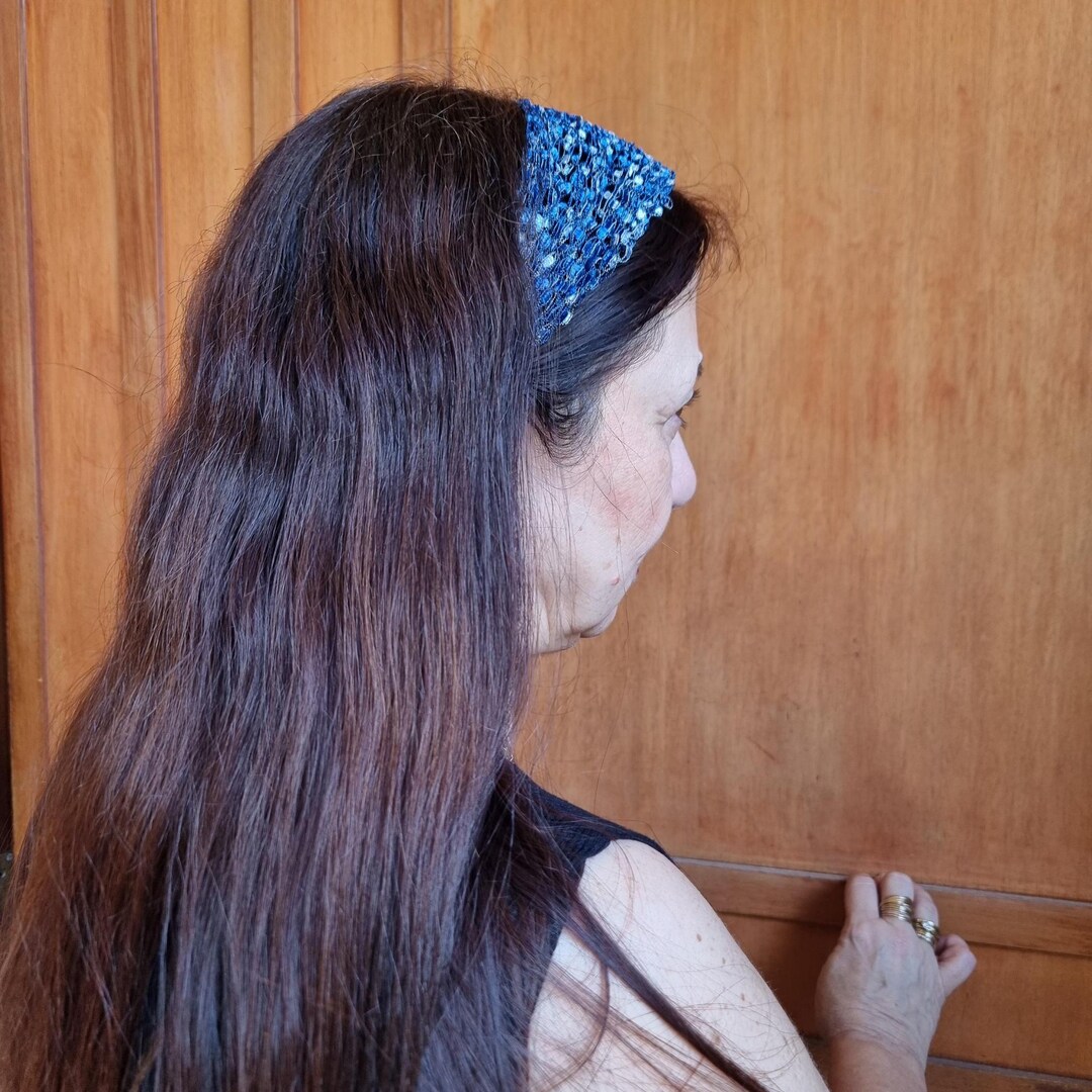 Blue Hand Knitted Head Band, Blue Hair Band, Blue Head Wrap, Hair ...