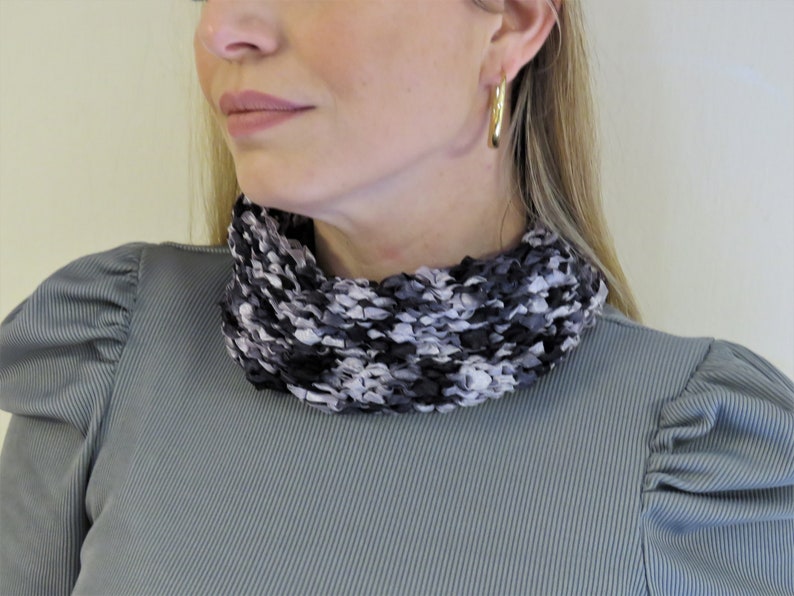 Black and Gray Wide Cowl, Gray Neck Piece, Chunky Statement Fiber ...