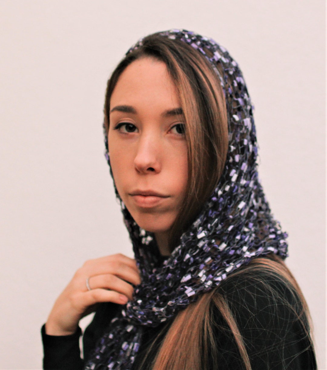 Light Purple Hand Knitted Head Cover, Jewish Head Cover, Prayer Wrap ...