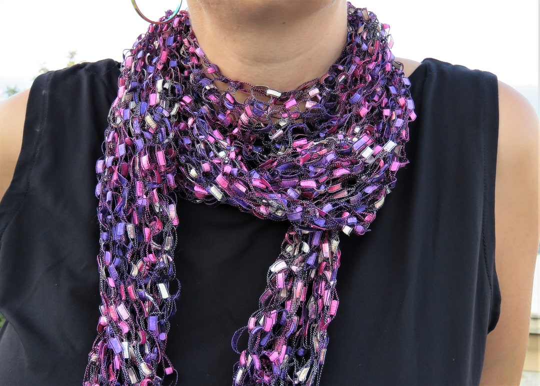 Hand Knitted Pink and Purple Triangle Casual Lightweight Net Shawl Wrap ...