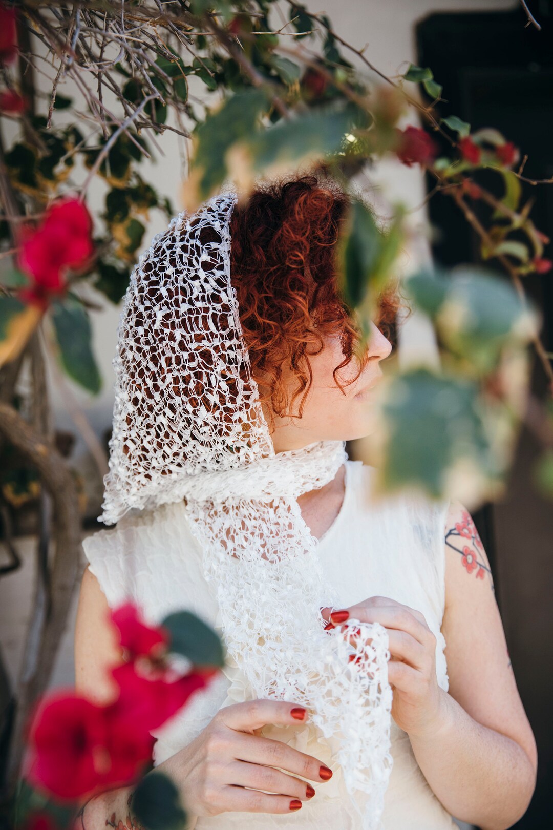 White Hand Knitted Lacy Hair Net, White Net Head Covering - Etsy