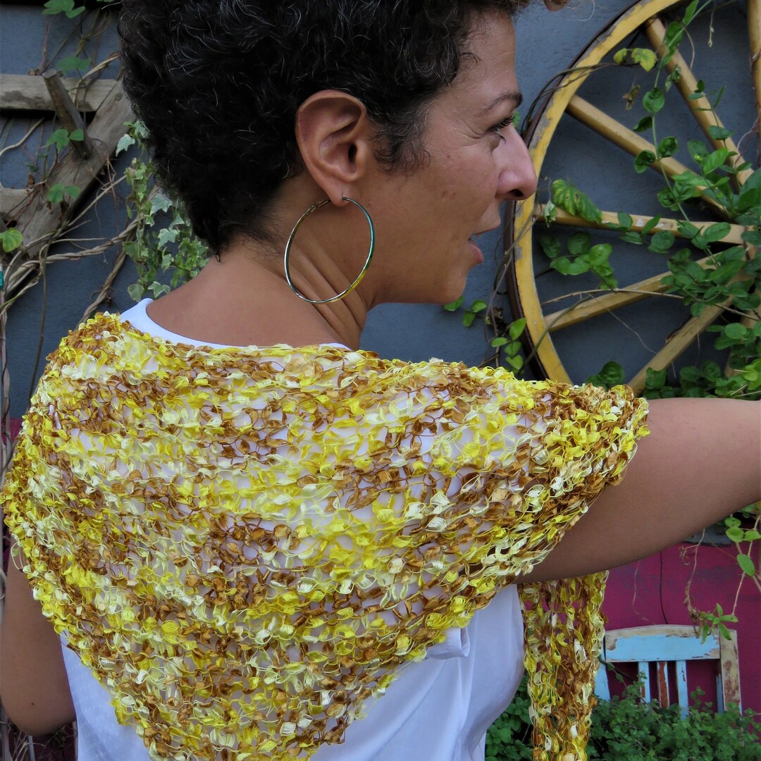 Hand Knitted Triangle Yellow Shawl Scarf - Etsy