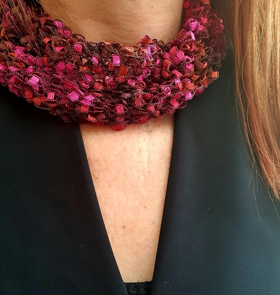Fuchsia Hand Knitted, Hot Pink Fiber Choker Necklace - Etsy