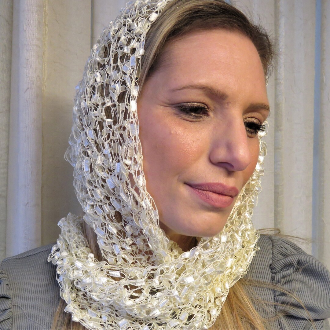 Off White Lacy Headcover Scarf, Hair Net Head Covering, Mitpachat, Net ...