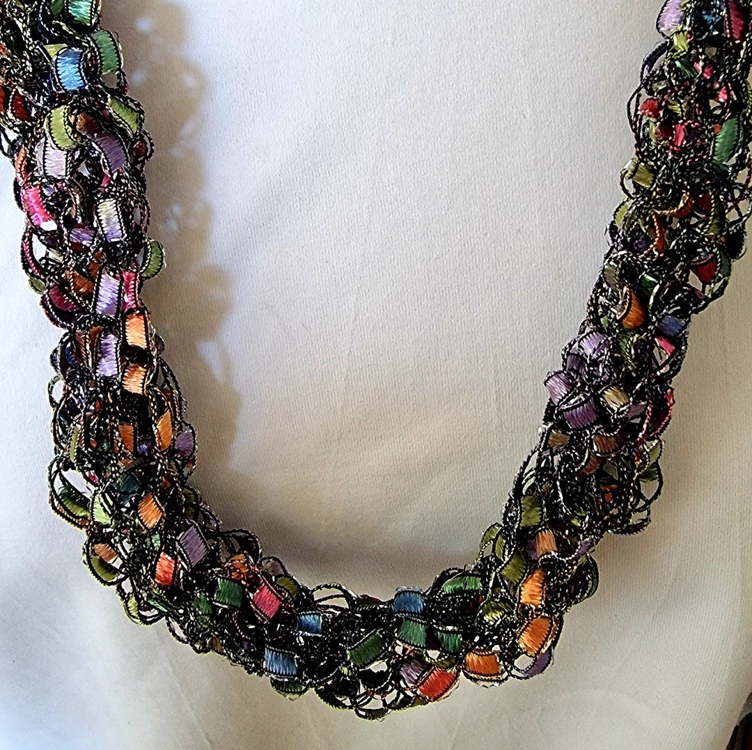 Happy Colors Hand Knitted Fiber Necklace, Multi Color Textile Necklace ...