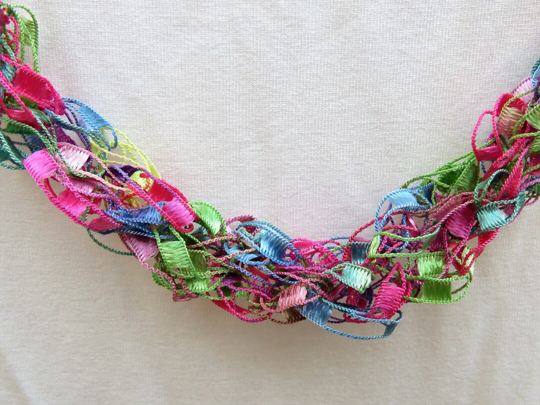 Happy Colors Hand Knitted Fiber Necklace, Multi Color Textile Necklace ...