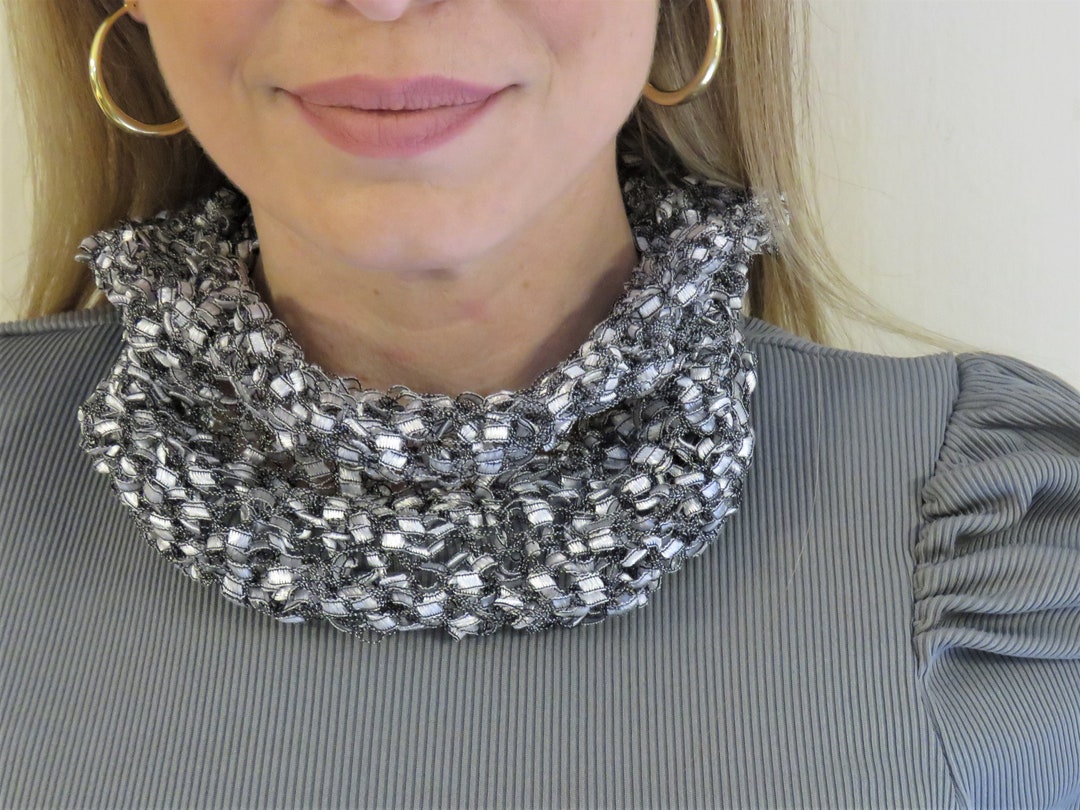 Silver Wide Cowl, Silver Neck Piece, Chunky Statement Necklace, Silver ...