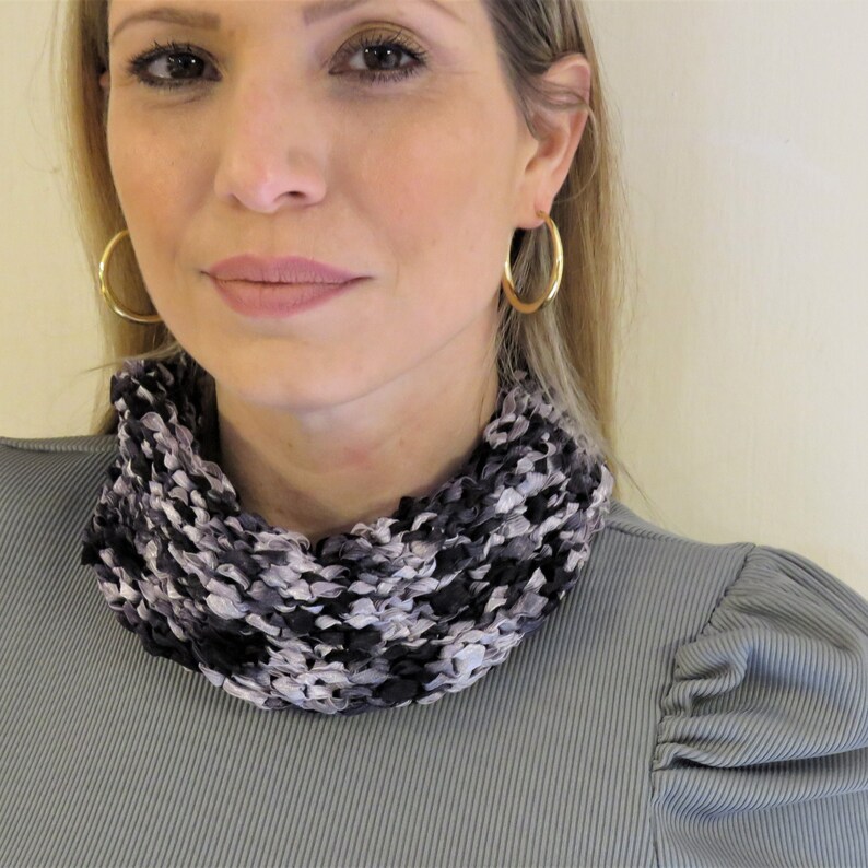 Black and Gray Wide Cowl, Gray Neck Piece, Chunky Statement Fiber ...