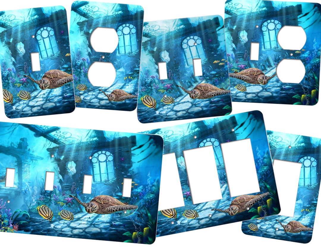 Turtle Switch Plate Cover Features a Sea Turtle Image in a Sunken World ...