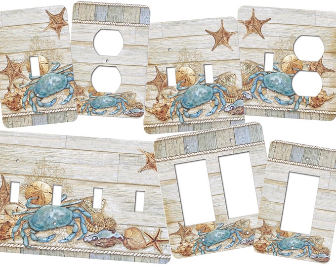BEACH SEASHELLS Weathered Beach Wood Blue Crab Light Switch Cover Plate ...