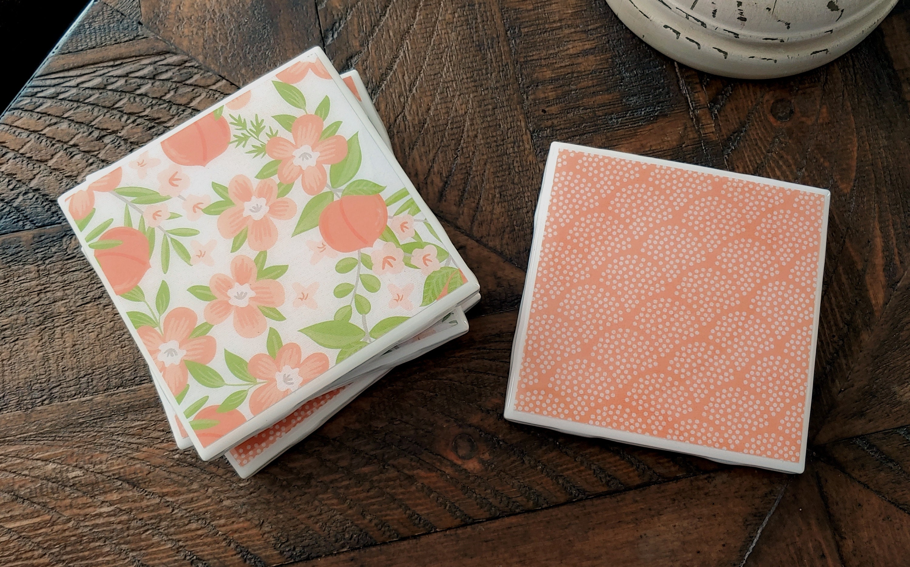 Epoxy-coated Floral Coasters Ceramic Tile Coasters Peach | Etsy