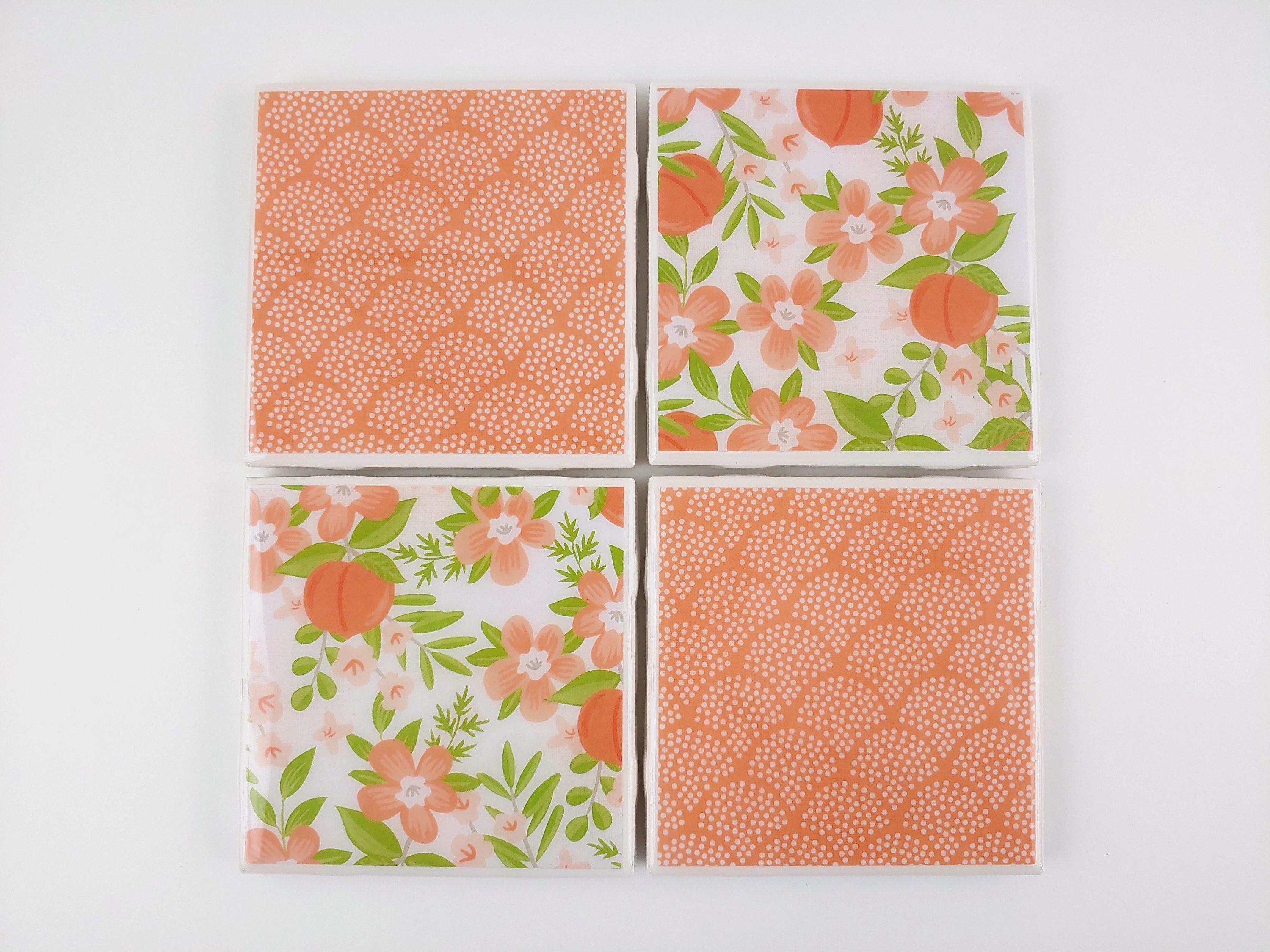 Epoxy-coated Floral Coasters Ceramic Tile Coasters Peach | Etsy