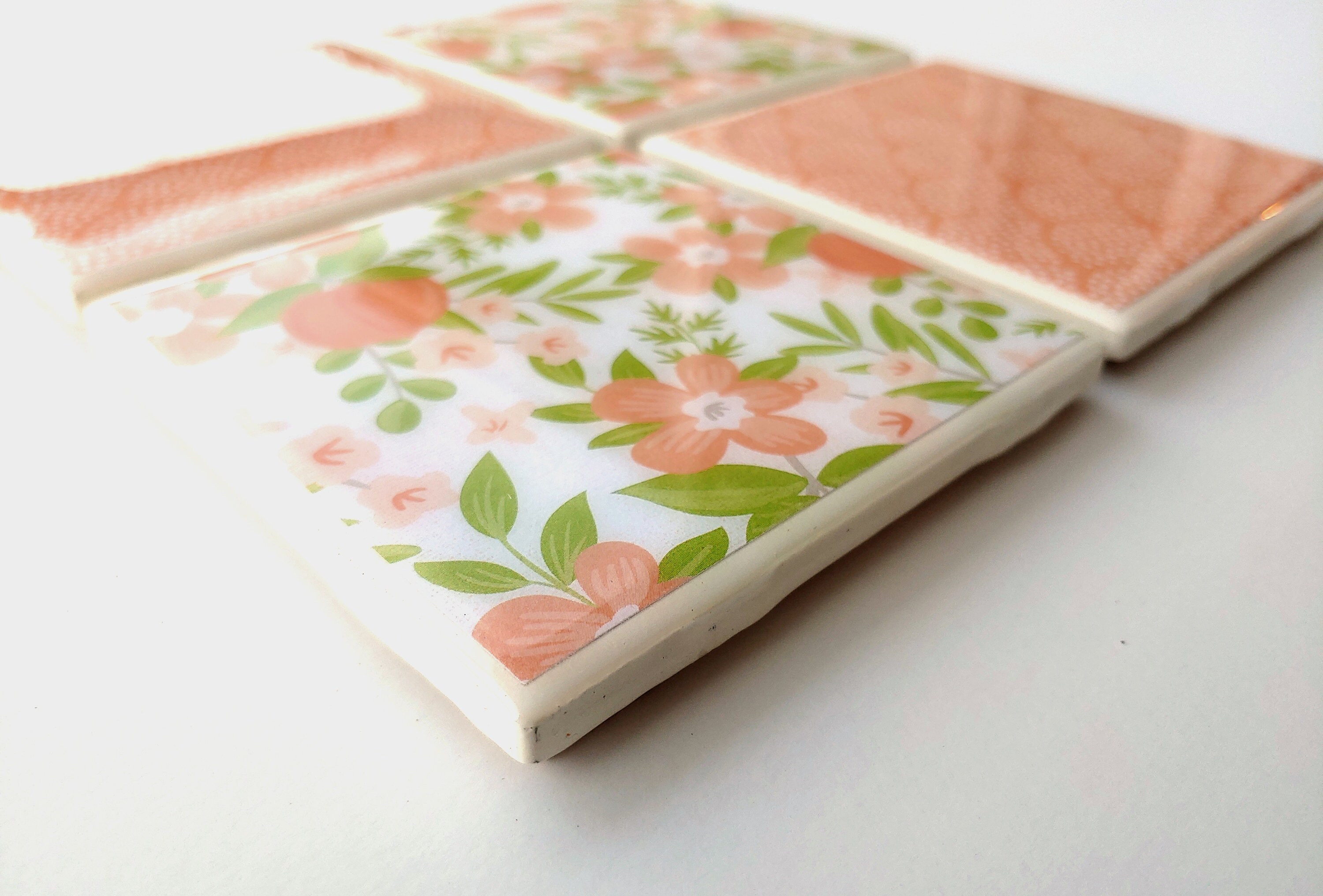 Epoxy-coated Floral Coasters Ceramic Tile Coasters Peach | Etsy