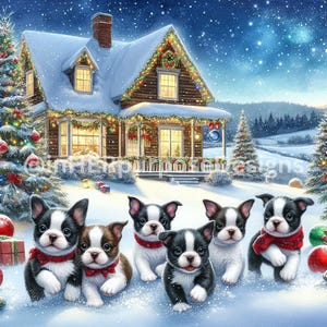 Christmas Puppies Digital Art Print – Holiday Pet Print for Dog Lovers ...