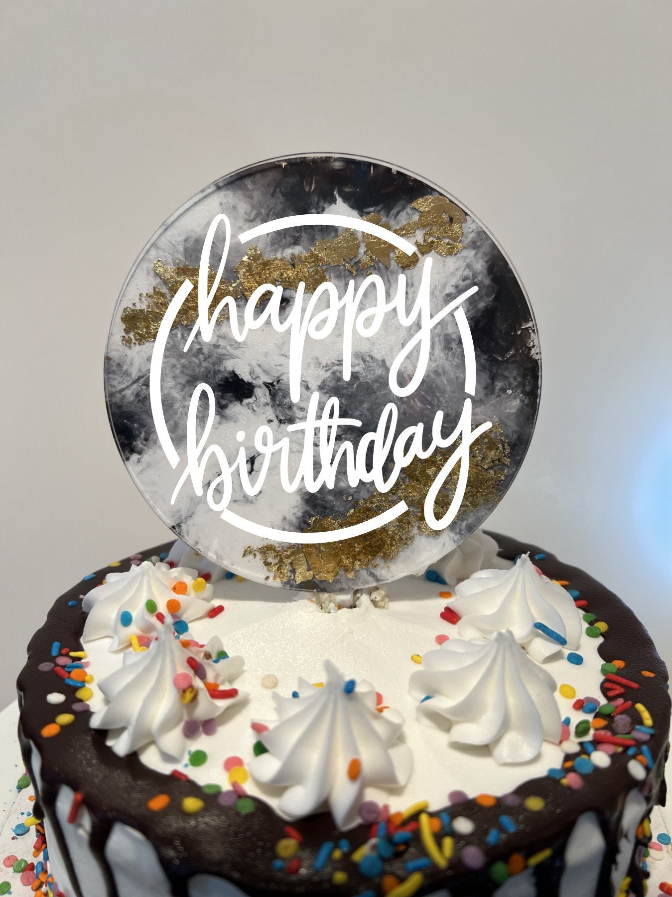 Happy Birthday Cake Toppers Marble Cake Toppers Acrylic Cake - Etsy